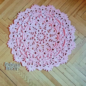 Pink Round Doily Rug Grace - Lace Circle Floor Decor for Bedroom ...