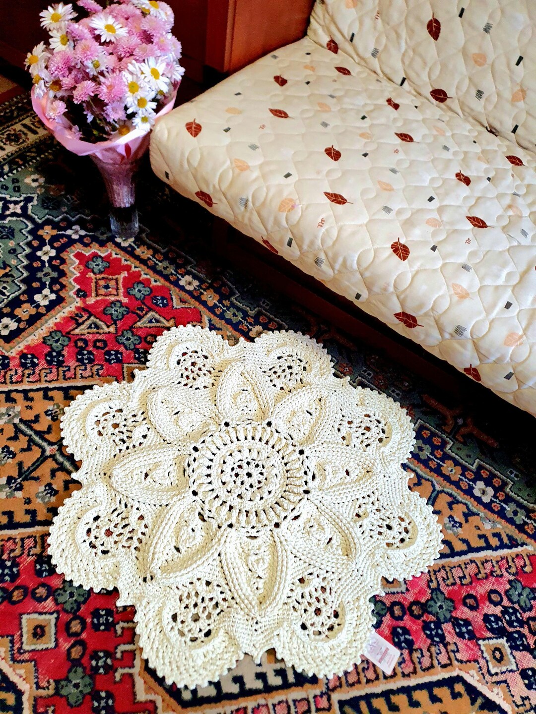 Handmade Crochet Rug: Textured Lace Carpet, Cream White (32 In.) - Etsy