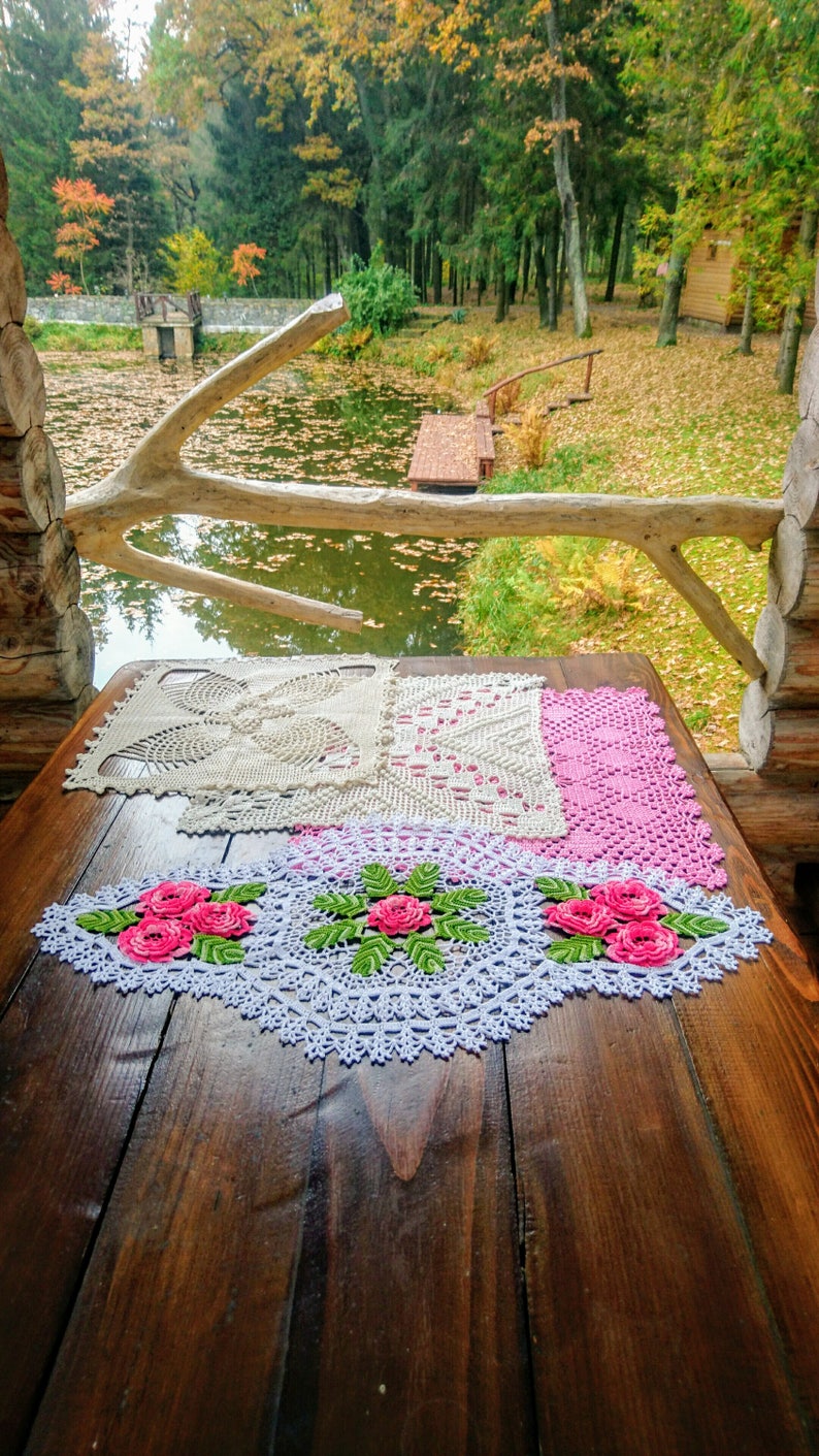 Crochet Doily Table Runner Rose Paradise Serving Textured - Etsy Canada