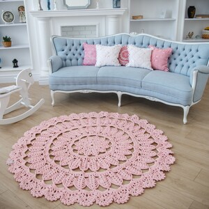 Crochet Rug Pink Color Round Throw Rug. Giant Doily Lace Crochet Area ...