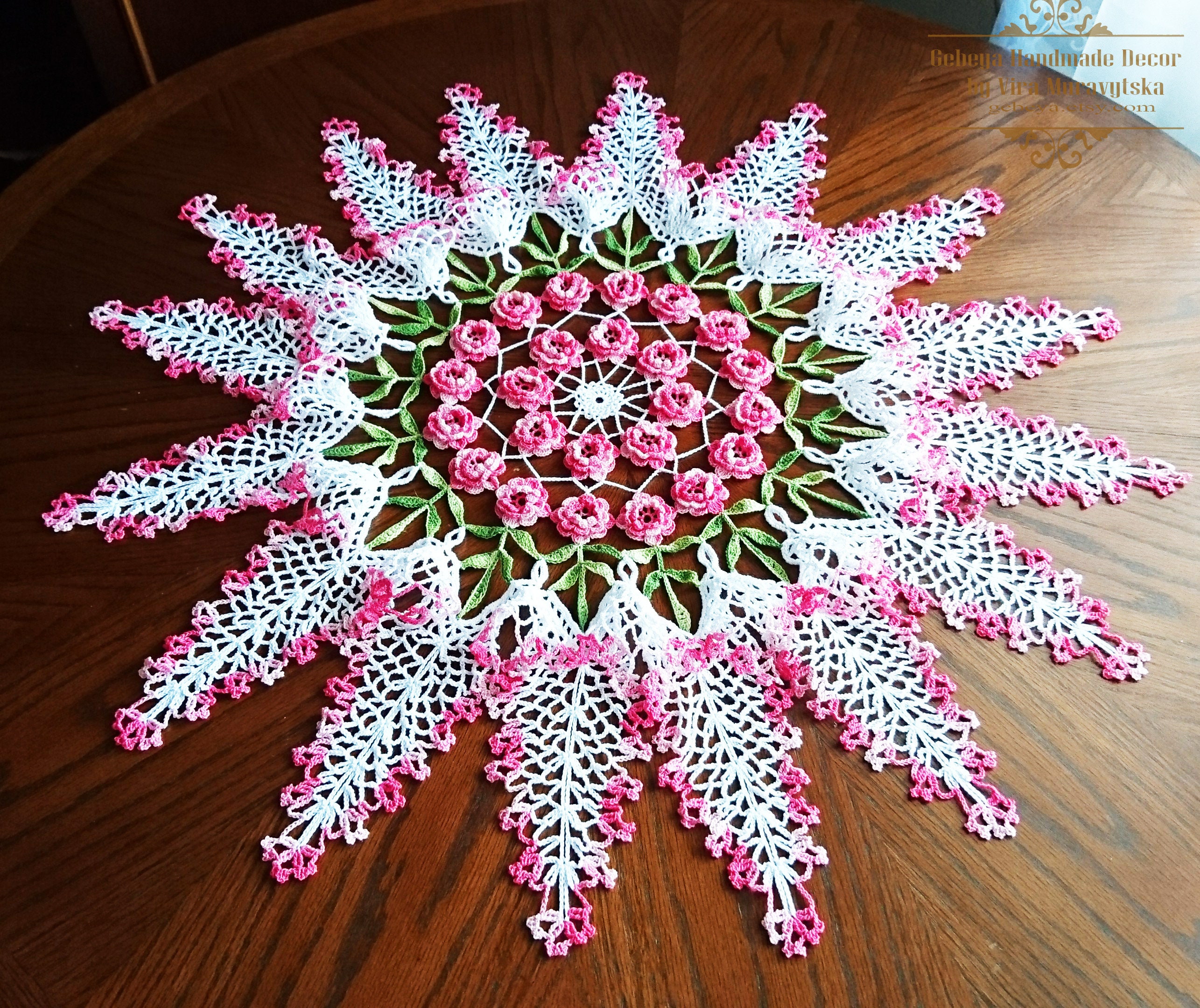 Large pink doily crochet melange chick centerpiece decor | Etsy