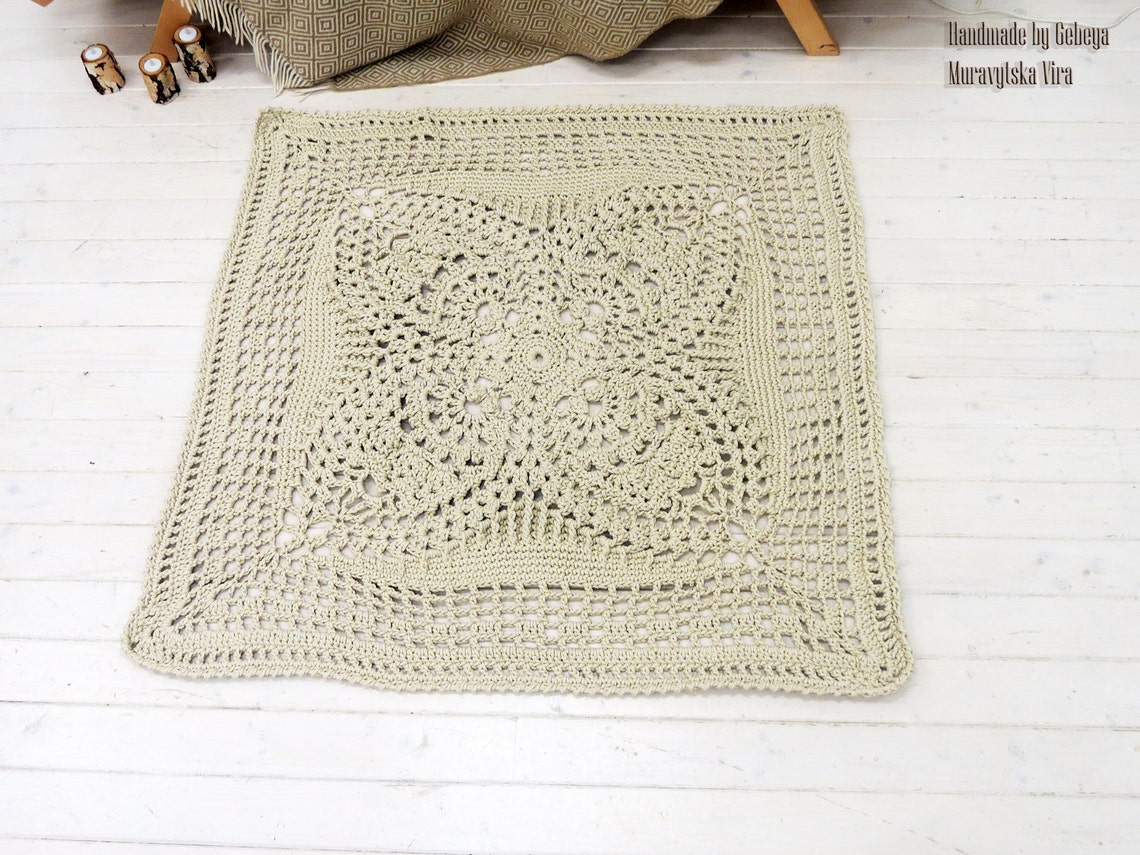 SQUARE Crochet Carpet Living Room Rug Floor Mat Carpet Rustic | Etsy