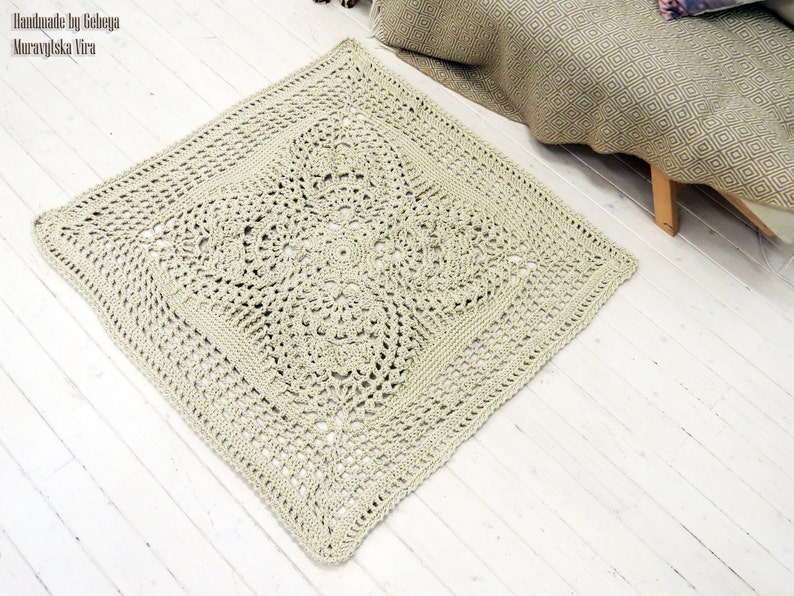 SQUARE Crochet Carpet Living Room Rug Floor Mat Carpet Rustic - Etsy