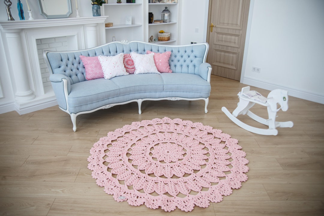 Crochet Rug Pink Color Round Throw Rug. Giant Doily Lace Crochet Area ...