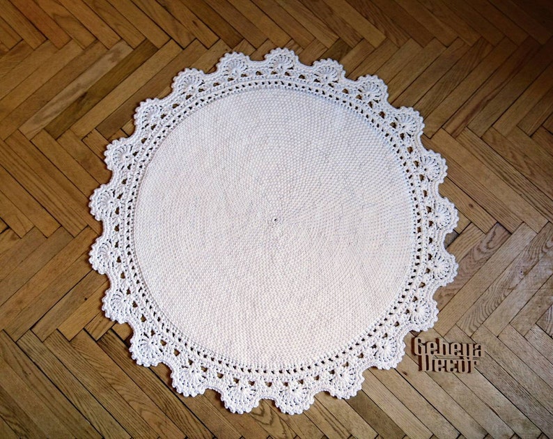 Round Circle White Textured Rug Under the Bed and Dining - Etsy