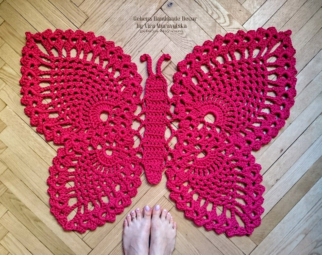 Many Colors Butterfly Crochet Rag Rug 39 In. Perfect Bed Side Doily ...