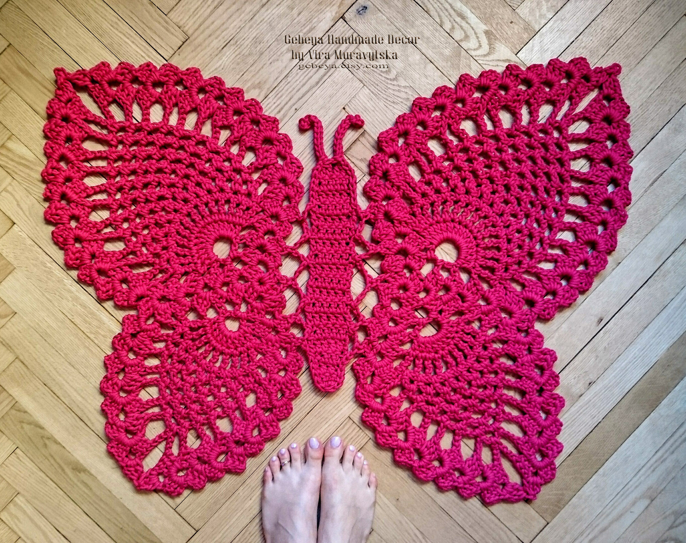 Many Colors Butterfly Crochet Rag Rug 39 In. Perfect Bed Side Doily ...