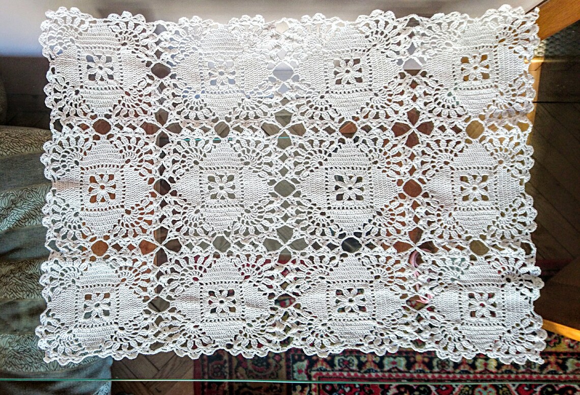 Large Rectangle Vintage Style Crochet Doily Beauty Handmade | Etsy