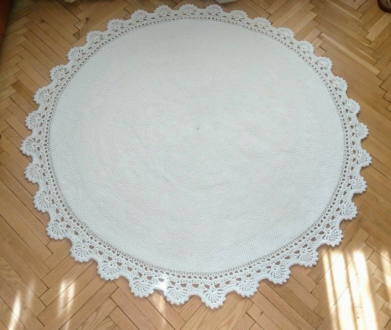 Round Circle White Textured Rug Under the Bed and Dining - Etsy