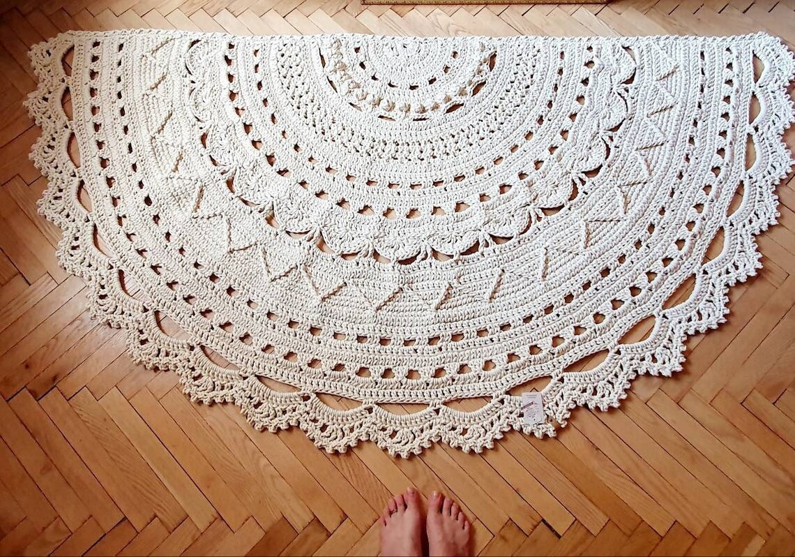 Half Circle Rug 4x7 Large Accent Mandala Mat. Lace Half Round - Etsy