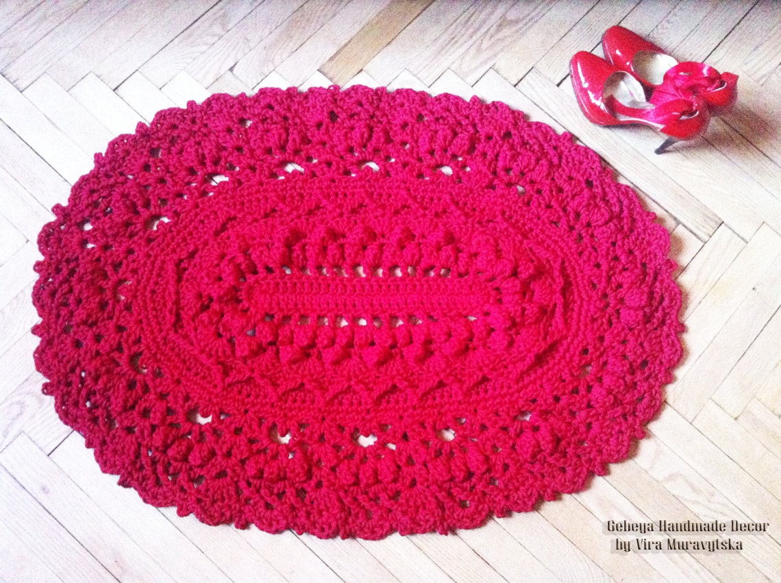Crochet Textured Rug Oval 3D Red Area Rug Baby Rug Floor | Etsy