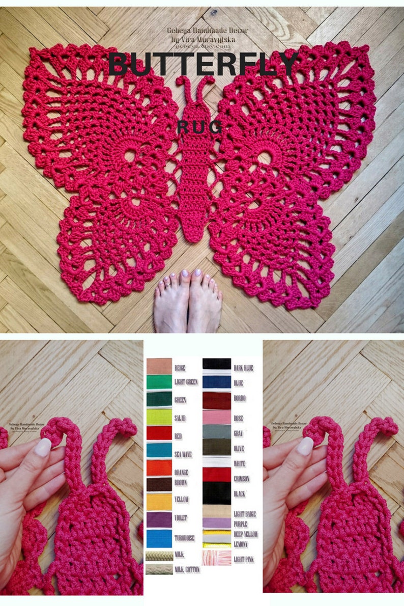 Many Colors Butterfly Crochet Rag Rug 39 In. Perfect Bed Side - Etsy