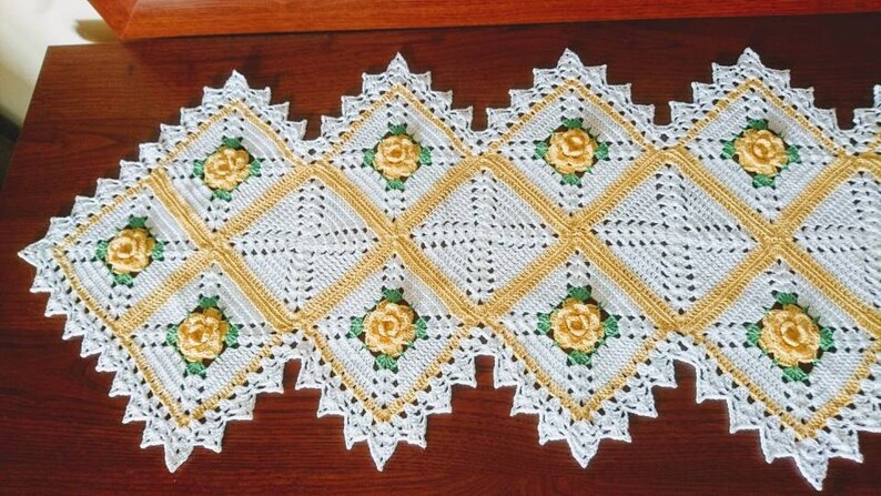 Melange Roses Centerpiece Crochet Table Runner French Decor | Etsy