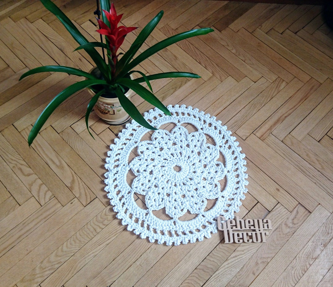 Crochet Small Placement Rug 21 In. Rustic Baby Rug - Round Circle ...