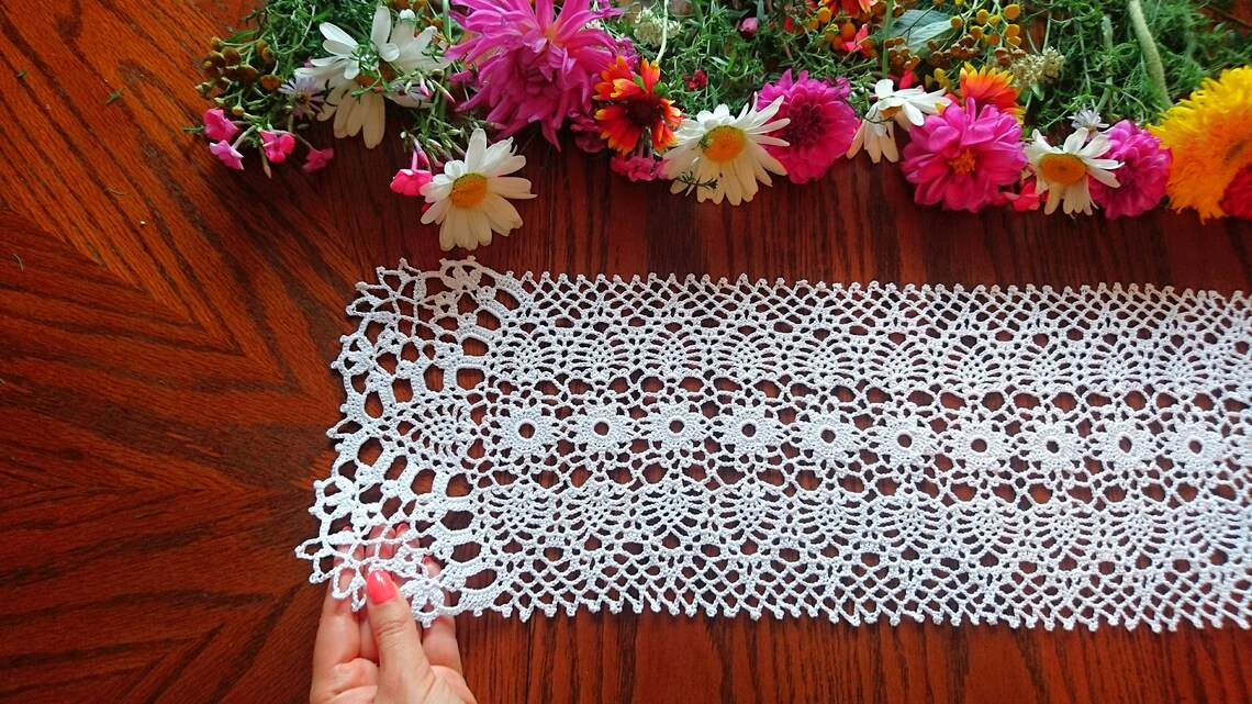 Lace Table Runner Farm Crochet Tablecloth. French and Rustic | Etsy