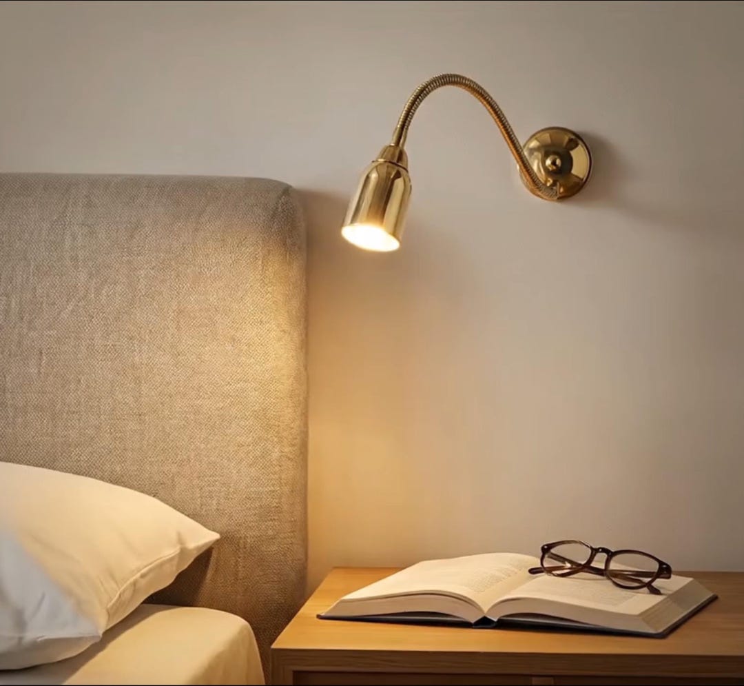 Solid Brass Gloss Wall Reading Lamp | Handmade Flexible Arm Bedside ...