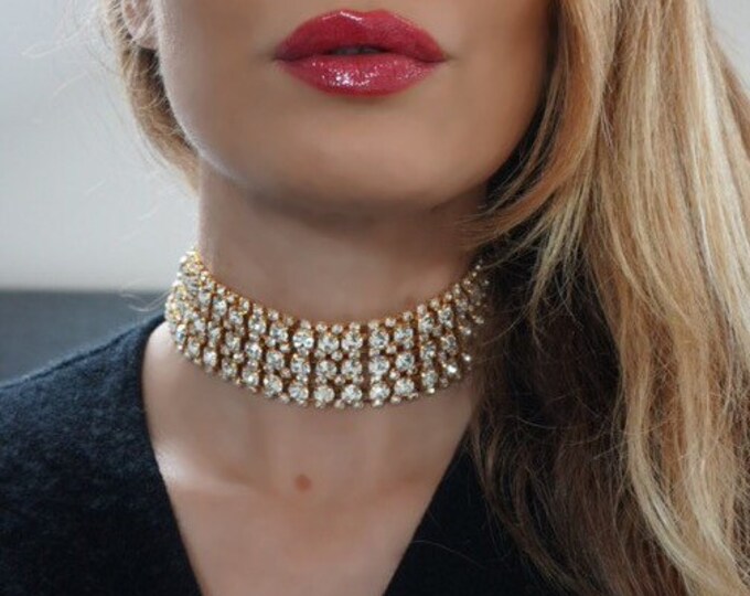 Uma Choker. Unique Gold Choker With Sparkly Crystals. Trendy Sexy ...