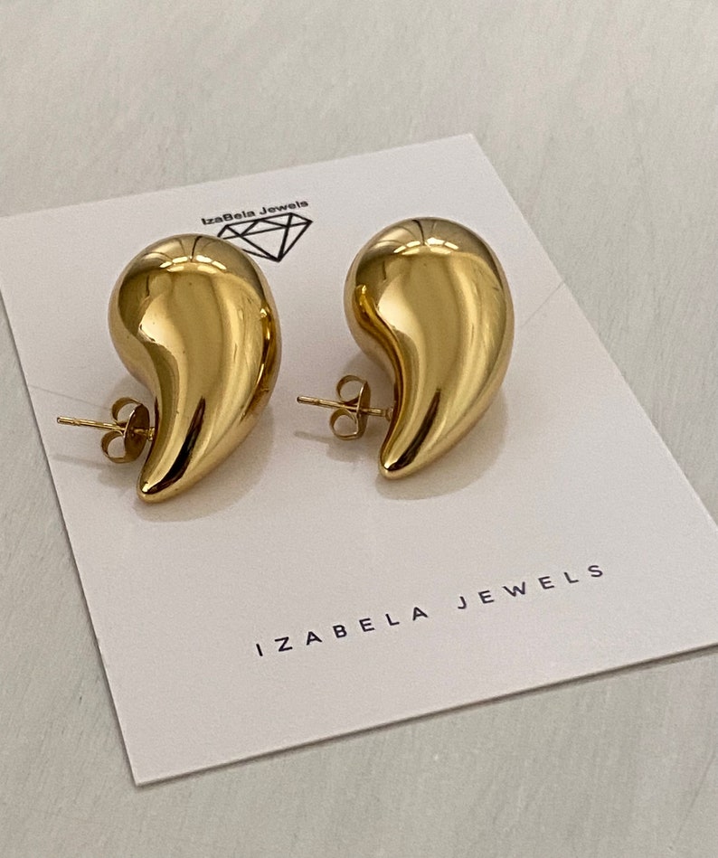 Medium Teardrop Gold Earrings • 14K Gold Over 925 Sterling Silver ...