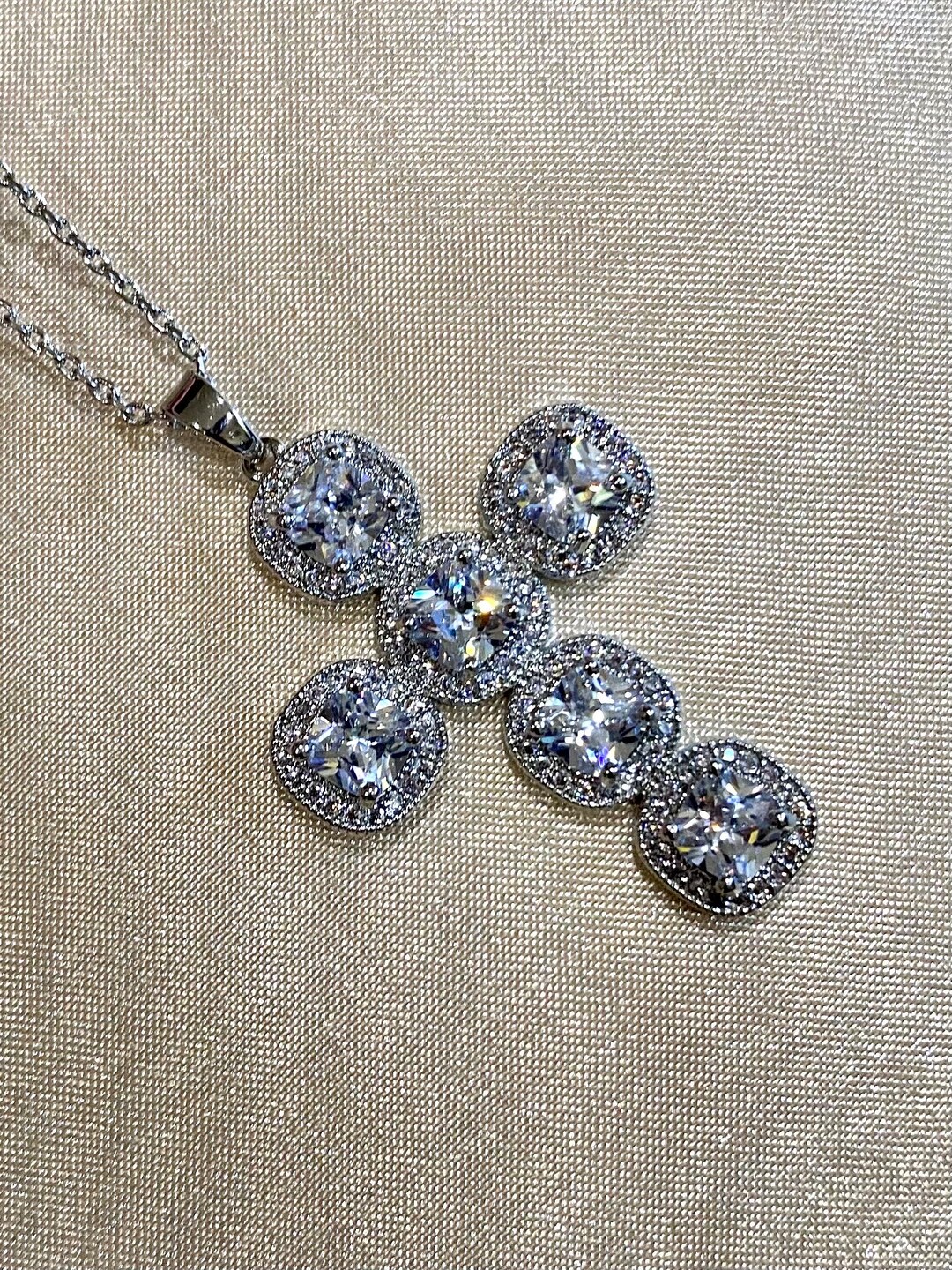 Cross Necklace • 5mm Cubic Zirconia Stones • White Gold Plated • Trendy ...