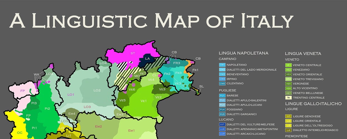 A Linguistic Map of Italy Limited Edition Giclée Print in Various A ...