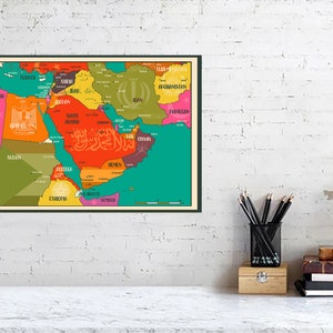Middle Eastern/near Eastern Countries and Major Cities Map - Etsy Ireland