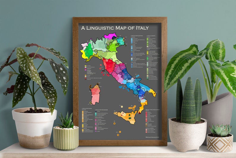 A Linguistic Map of Italy - Giclée Print in Various A Sizes (A1 - A4 ...