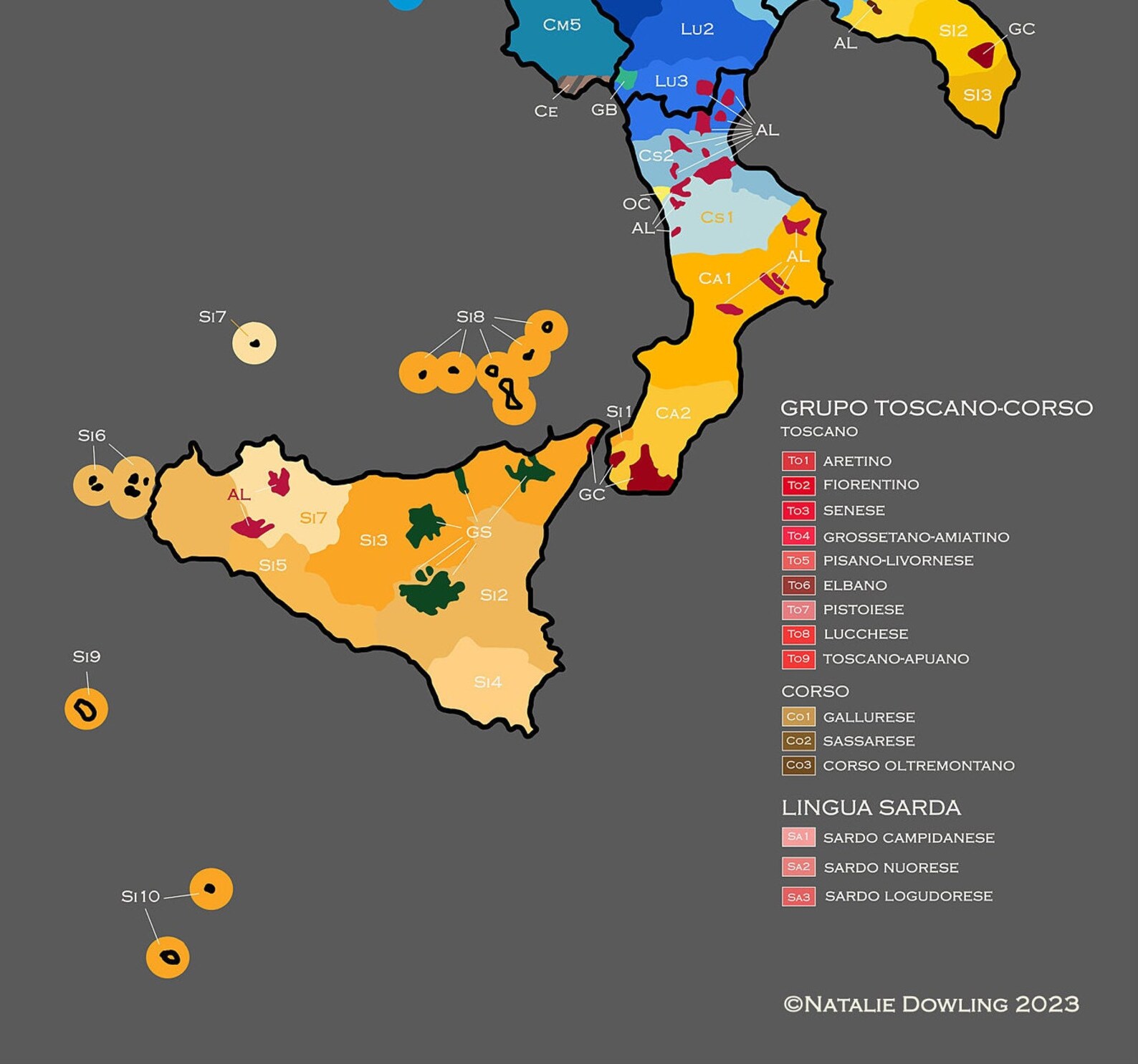 A Linguistic Map of Italy - Giclée Print in Various A Sizes (A1 - A4 ...