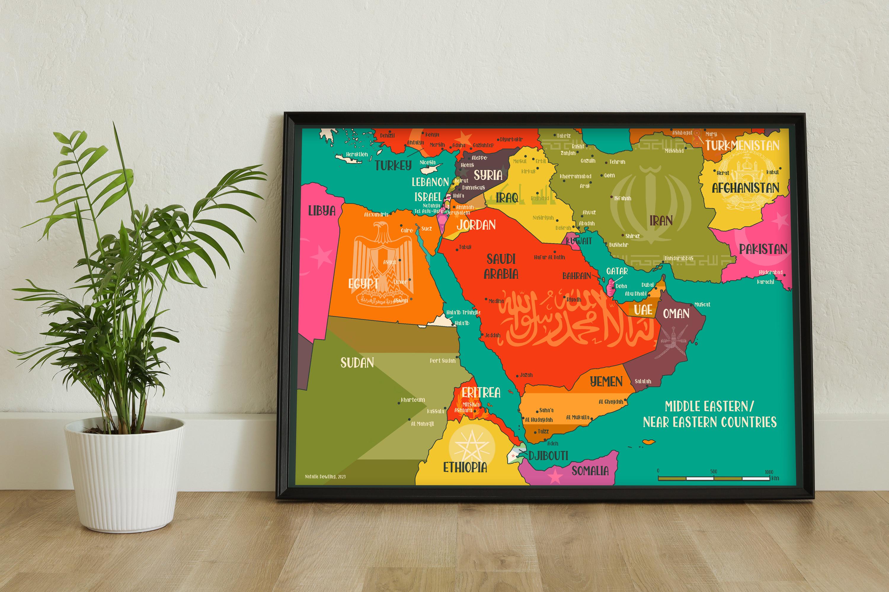 Midden Oosten Kaart Landen En Hoofdsteden Atlas Van Het Midden Oosten,