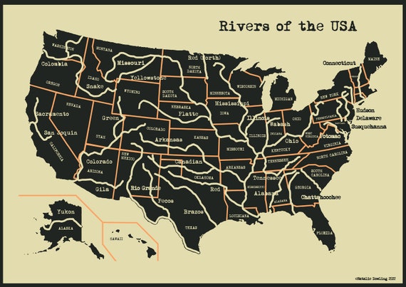 The Usa With States Labeled Rivers