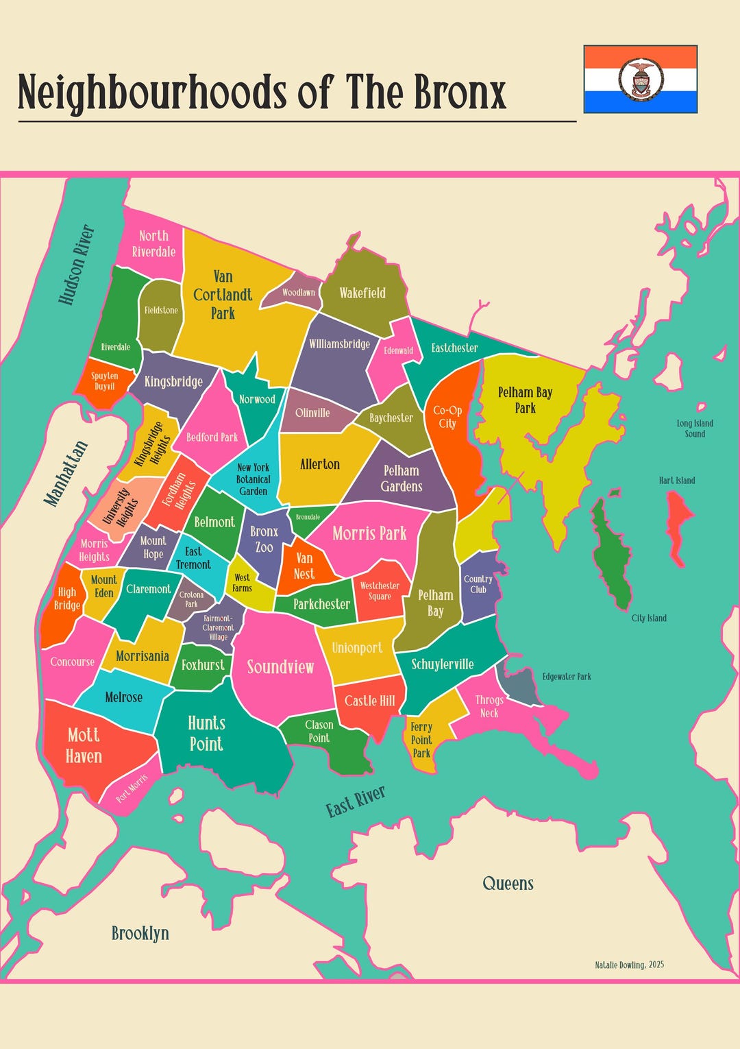 Mapa del Bronx, Nueva York - NUEVA EDICIÓN Giclée, A1-A4, sin marco ...