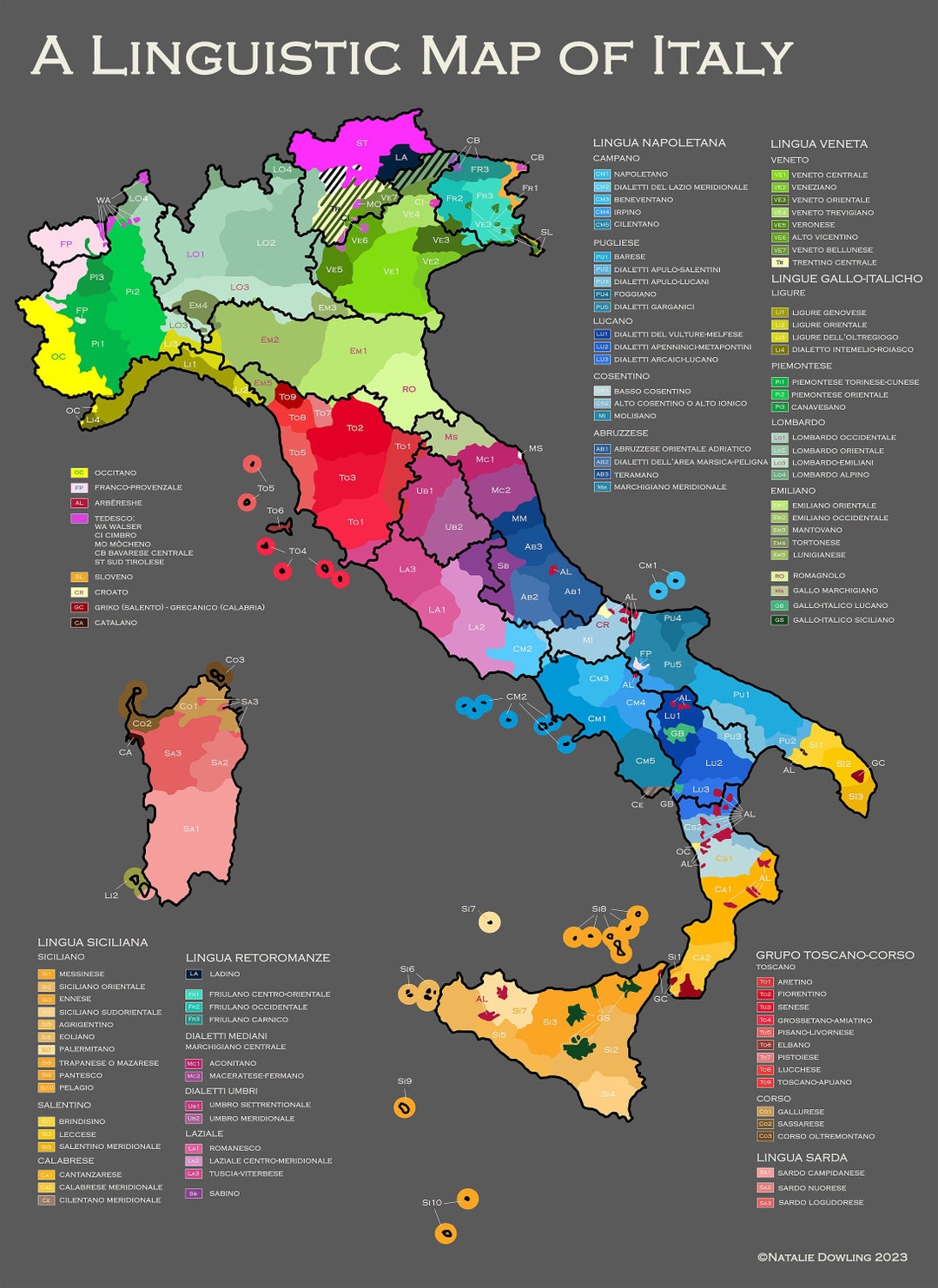 A Linguistic Map of Italy - Limited Edition Giclée Print in Various A ...