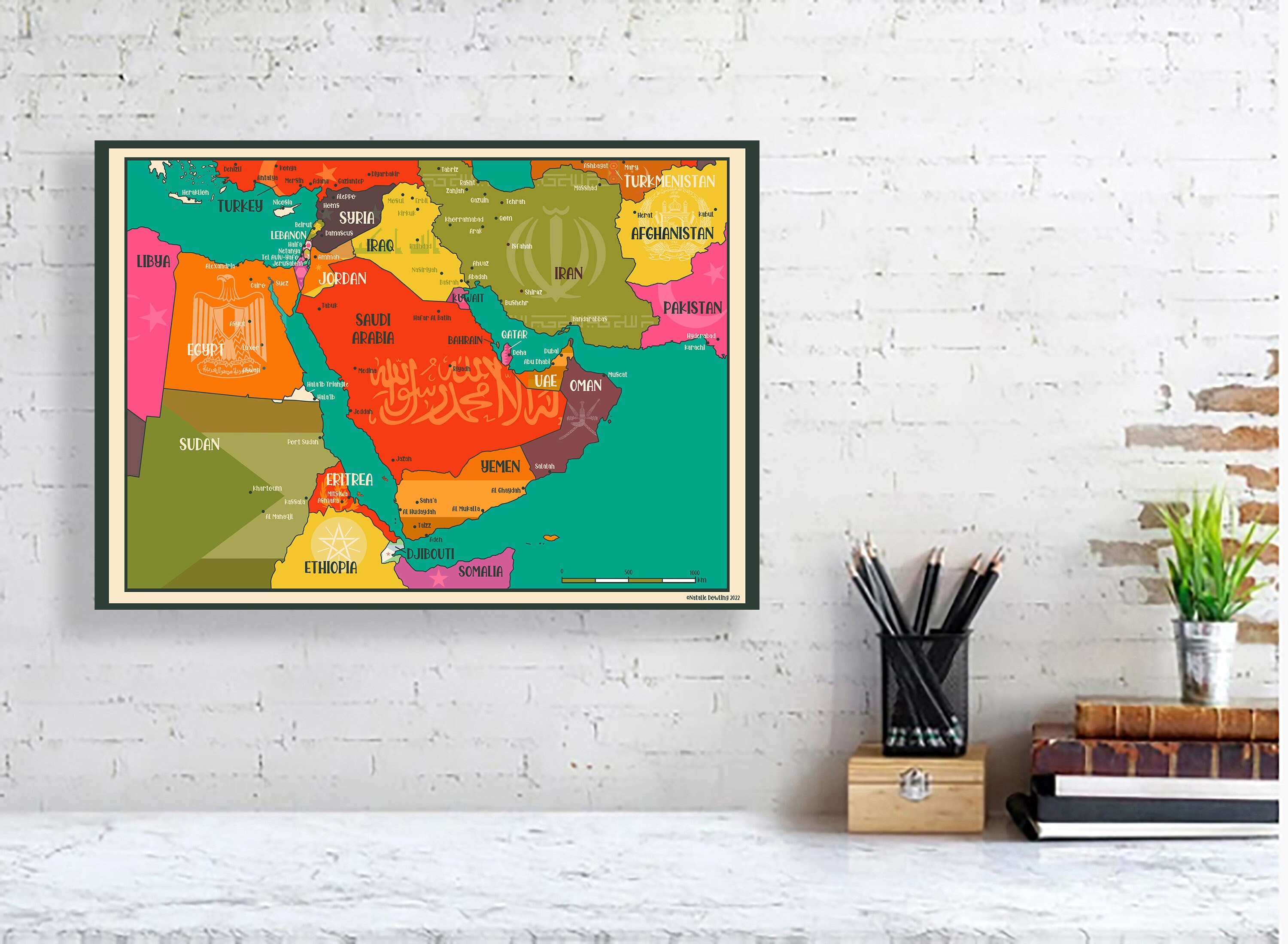 Middle Eastern/near Eastern Countries and Major Cities Map Giclée Print ...