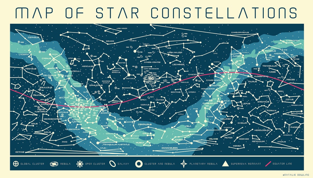 Map of Star Constellations - Limited Edition Giclée Print in Various ...
