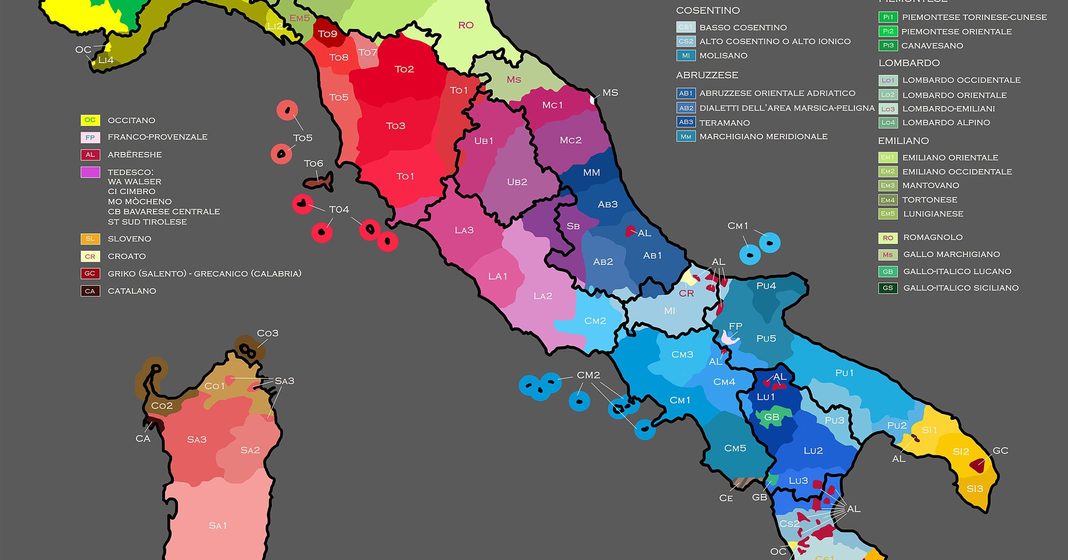 A Linguistic Map of Italy - Giclée Print in Various A Sizes (A1 - A4 ...