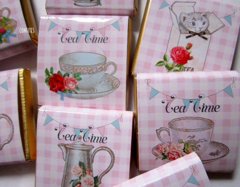 Tea Party Personalised Chocolate Favours Tea Time Guests - Etsy