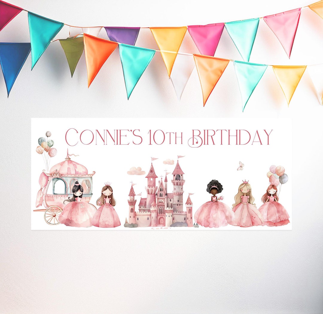 Personalised Princesses Birthday Banner, Birthday Party Wall Decor in ...