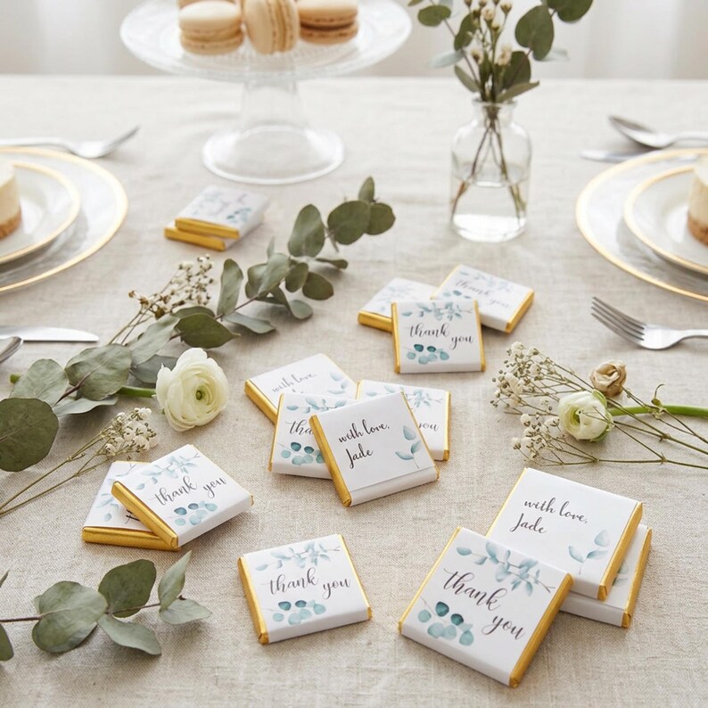 Personalised Thank You Party Favours - Botanical Eucalyptus Chocolate ...