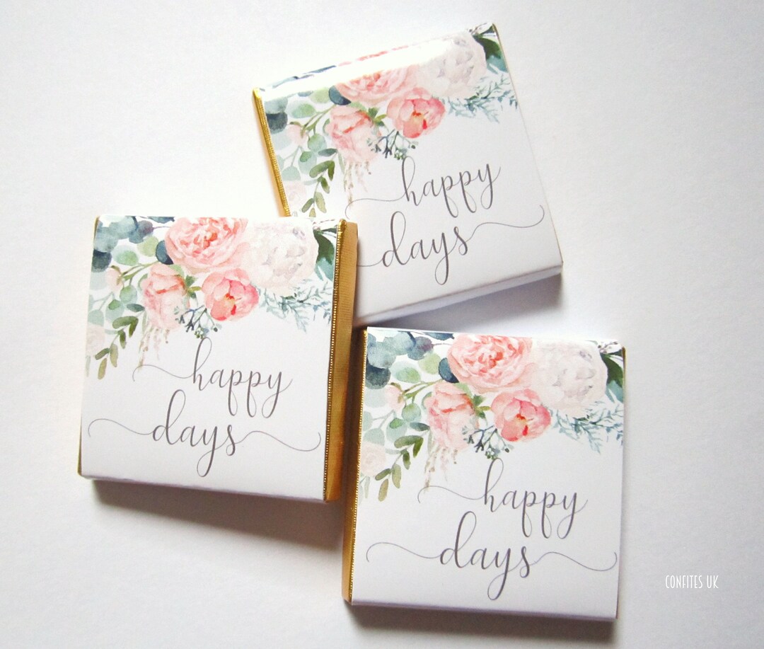 Floral Personalised Chocolate Favours, Happy Days, Guests Favours ...