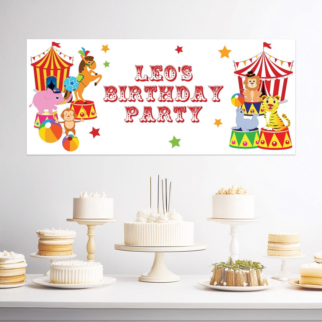 Personalised Circus Birthday Banner, Birthday Party Wall Decor in Satin ...