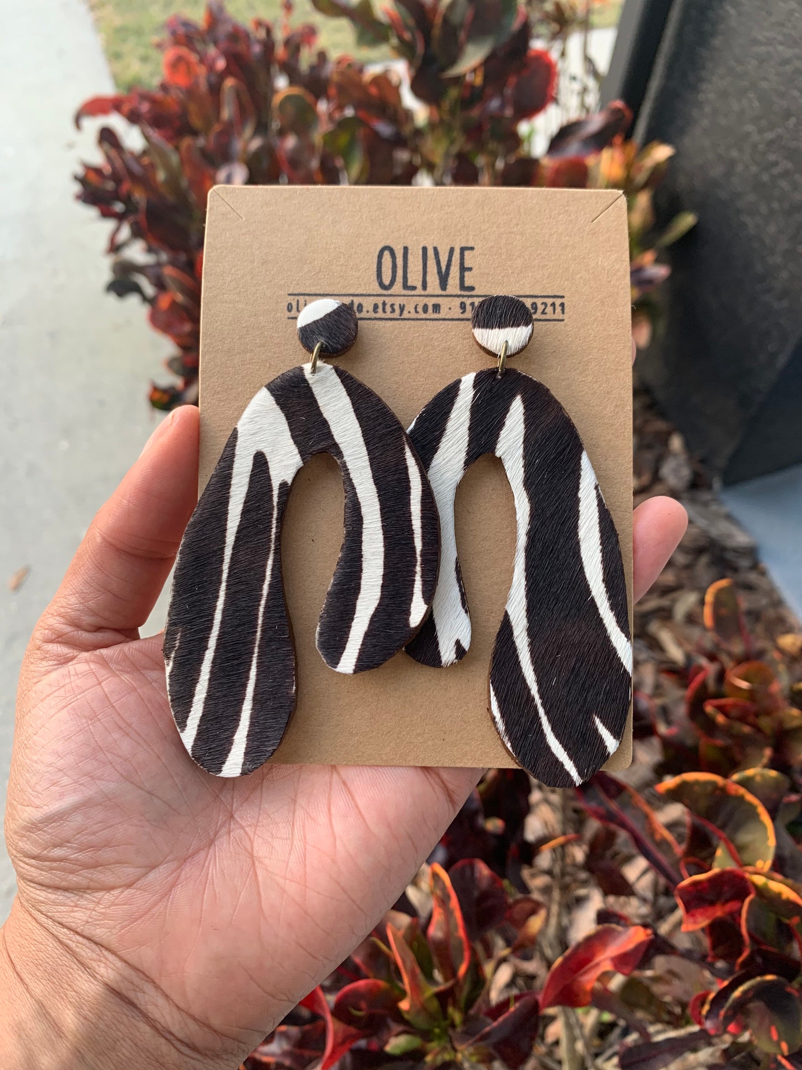 Hair on Zebra Print Blob Shaped Leather Earrings - Etsy