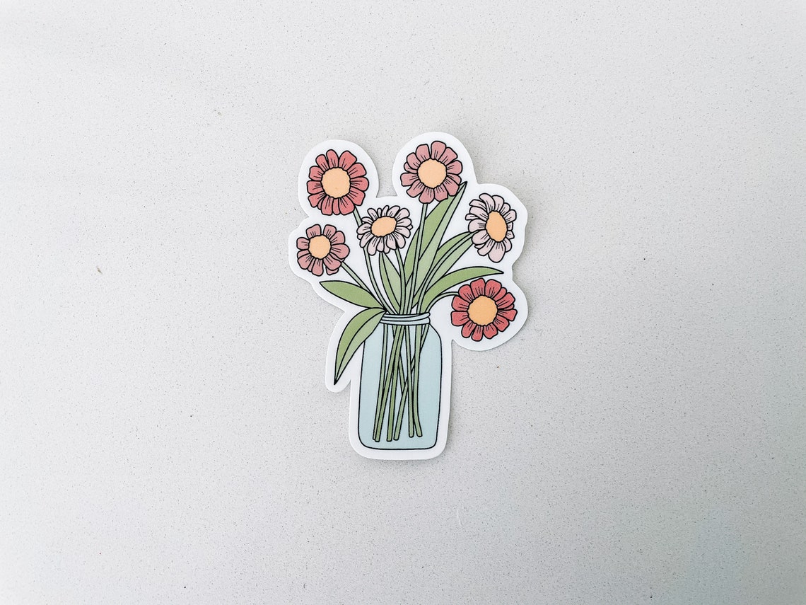 Pink Flower Stickers Pink Flower Bouquet Die Cut Stickers | Etsy