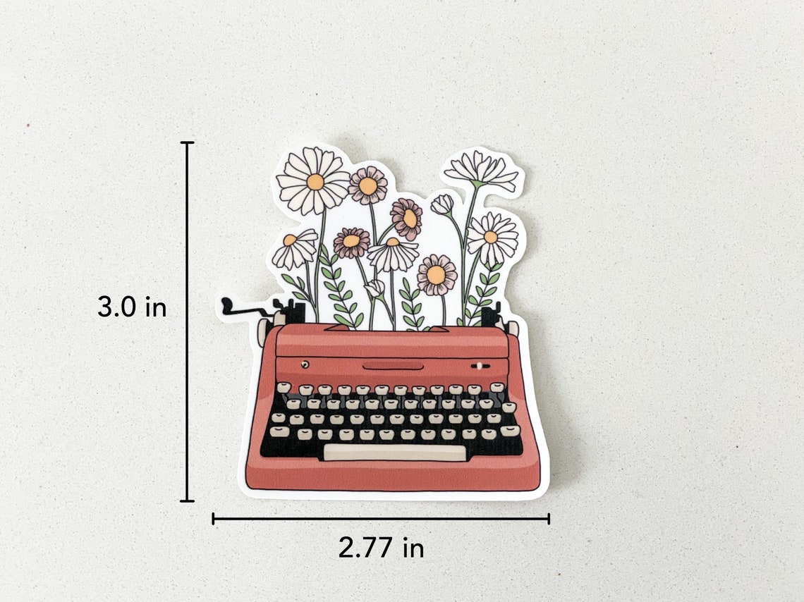 Retro Typewriter Sticker Typewriter with Flowers Die-Cut | Etsy
