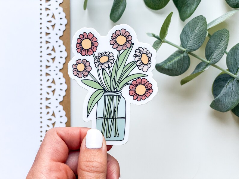 Pink Flower Stickers Pink Flower Bouquet Die Cut Stickers - Etsy