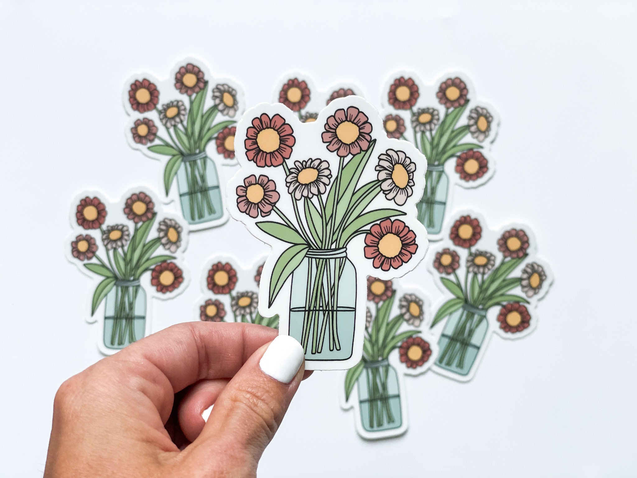 Pink Flower Stickers Pink Flower Bouquet Die Cut Stickers - Etsy