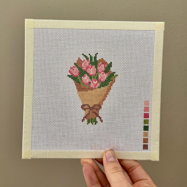 Handpainted Flower Bouquet Needlepoint Canvas | Mini Floral Design ...