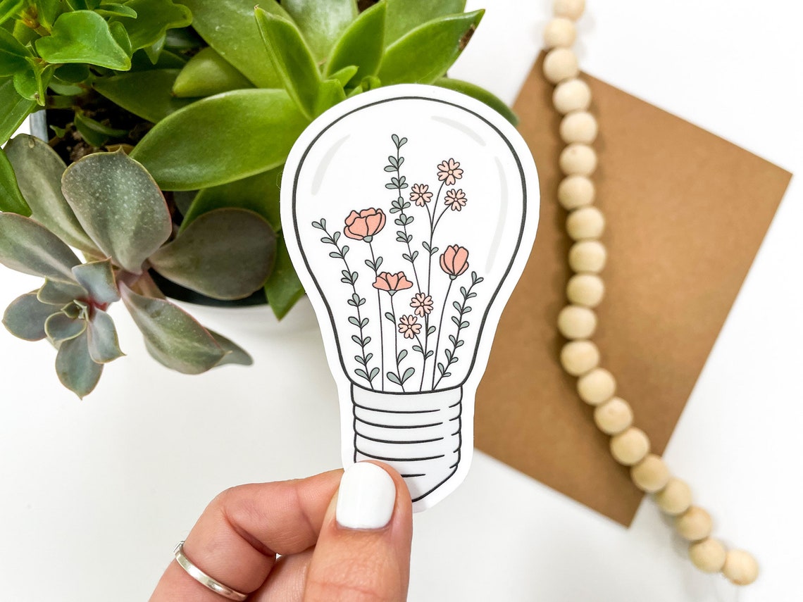 Light Bulb With Flowers Sticker Flowers Sticker Sticker - Etsy
