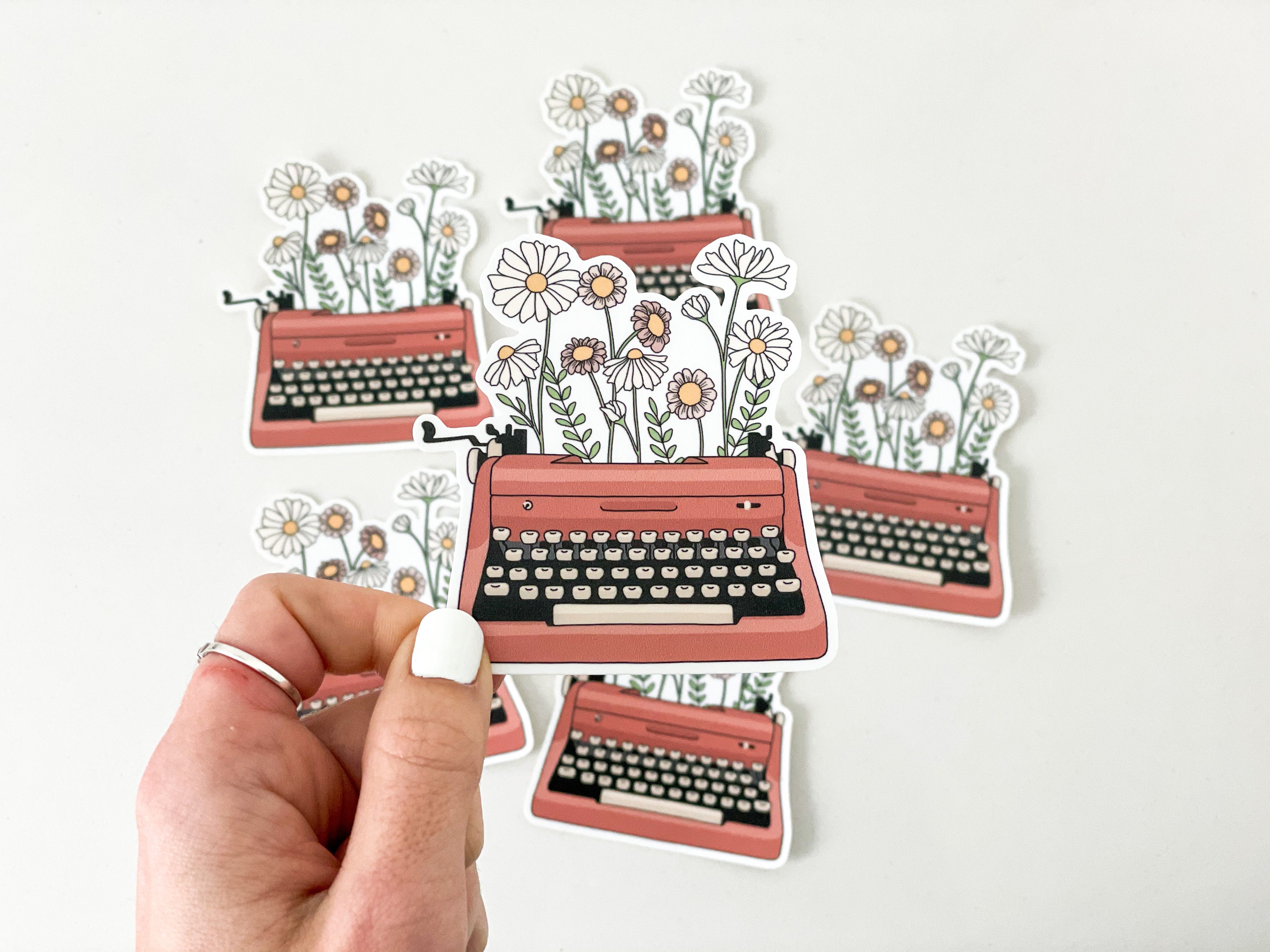 Retro Typewriter Sticker Typewriter With Flowers Die-cut | Etsy