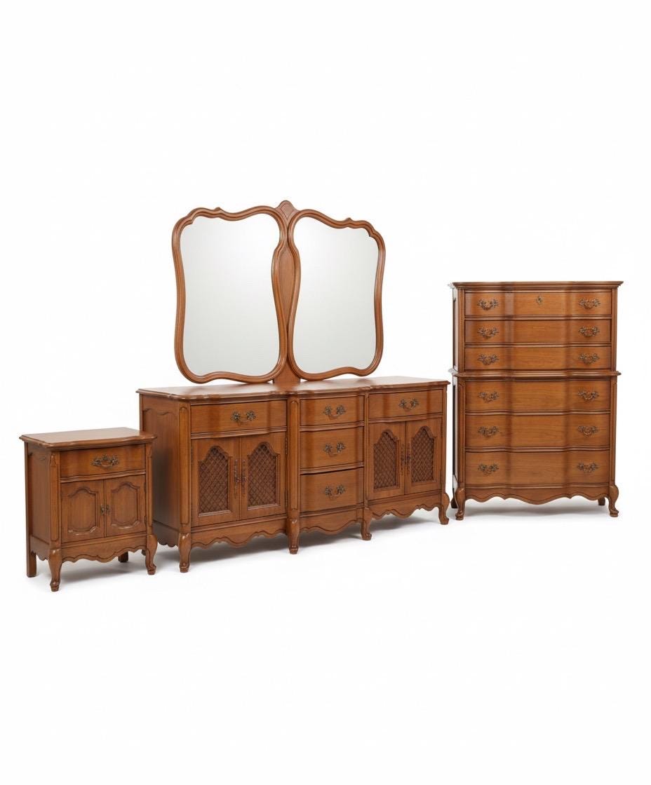 Bassett Versailles French Provincial Bedroom Set | 4 Piece Cherry Wood ...