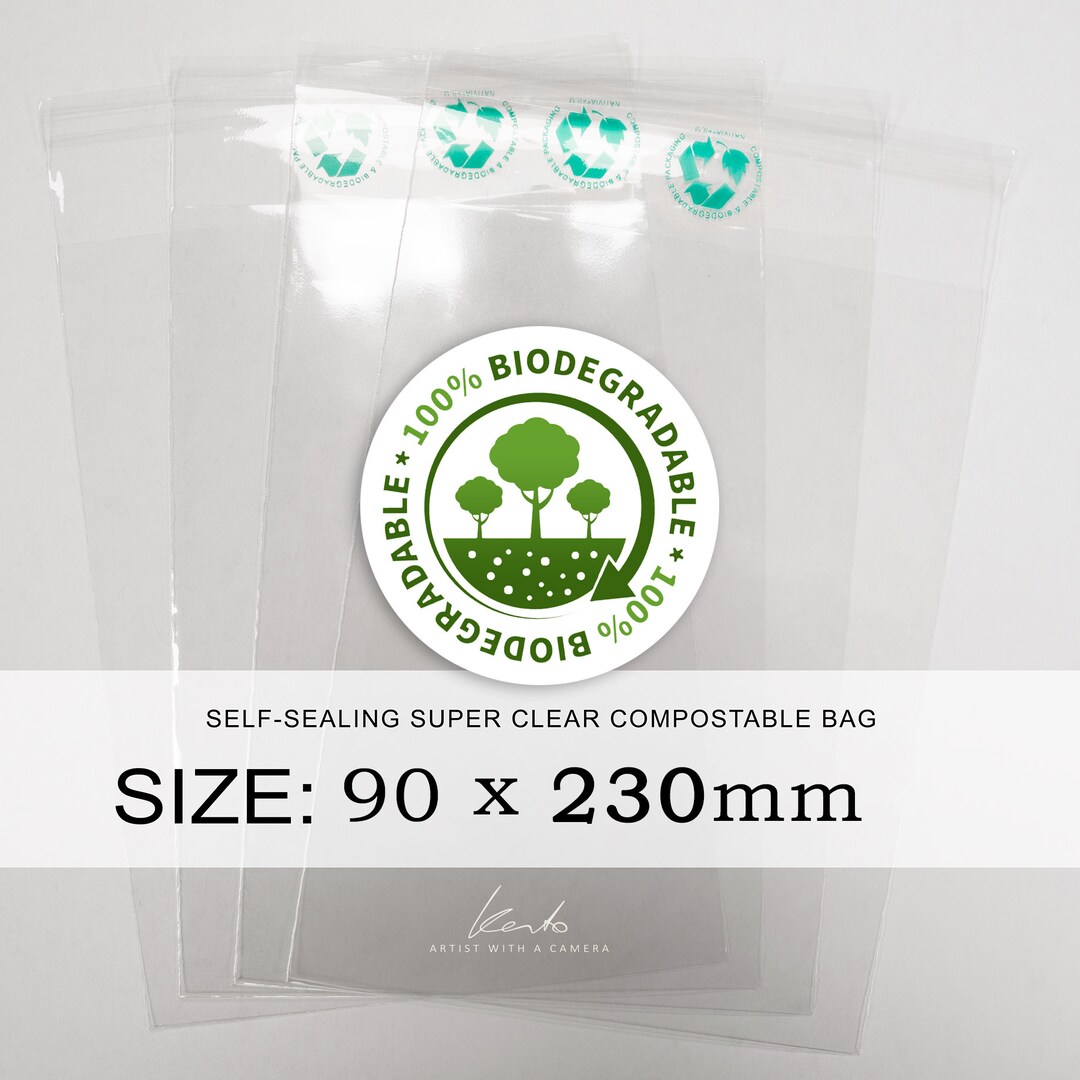 90x230mm Biodegradable and Compostable Food Safe Super Clear Bio Cello Bags Clear Packaging Made ...