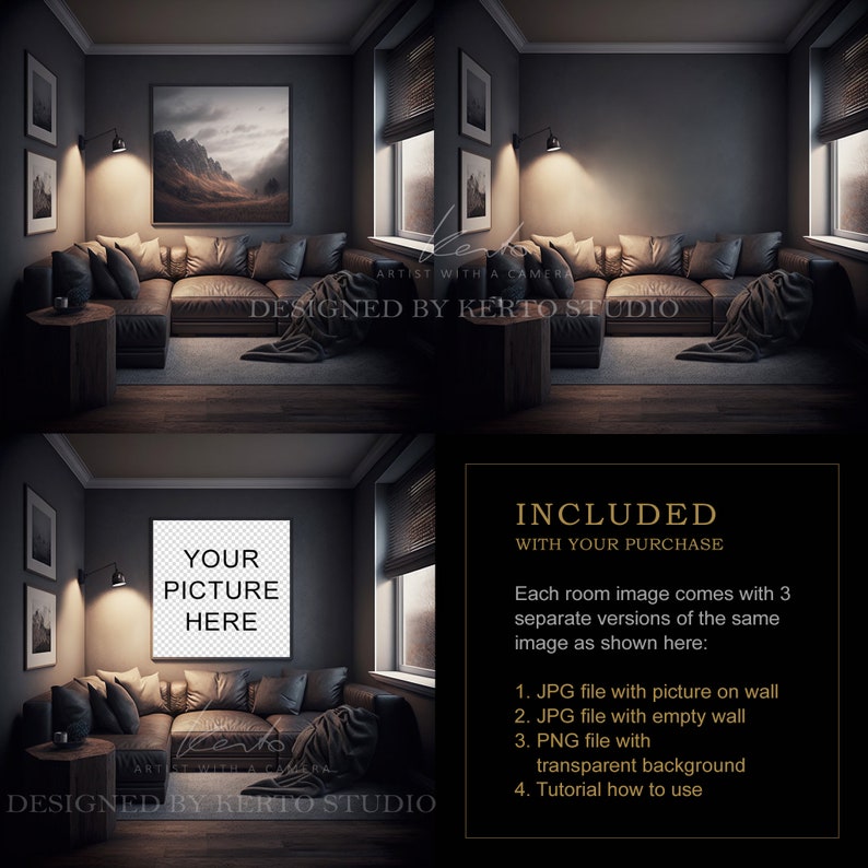 Cosy Room Mockup, Living Room Mock-up, Modern Grey Room Mock-up, Empty ...